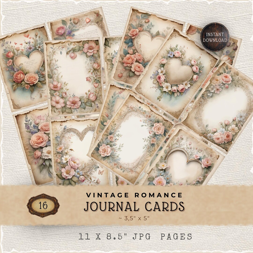 Vintage Romance Printable Cards, Journaling Cards, Scrapbook Supplies ...