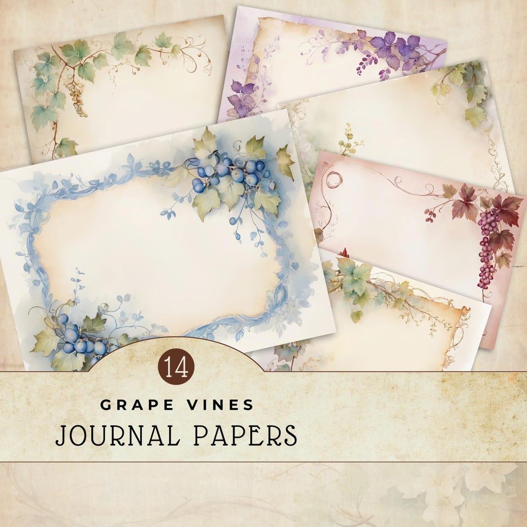 Watercolor Grapevine Digital Papers Set, Junk Journal Pages, Vine Decor ...