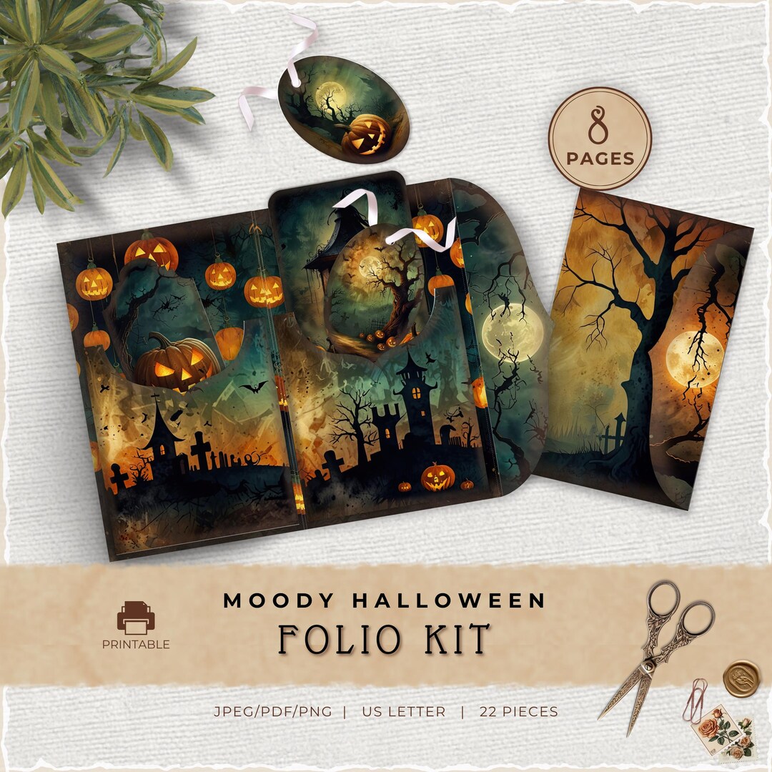 Moody Halloween Junk Journal Folio Kit, Vintage Spooky Printable Pocket ...