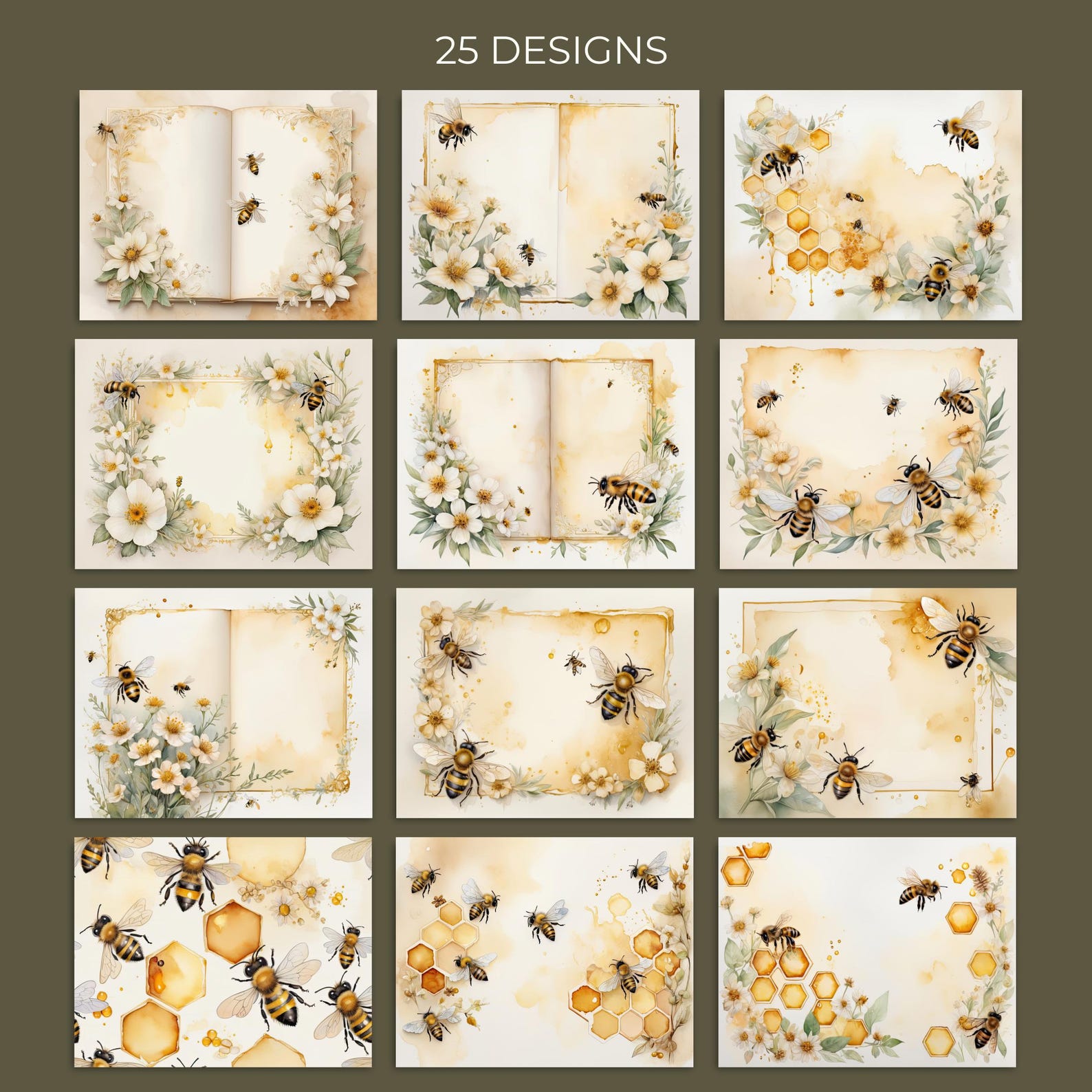Honey Bee Digital Papers for Scrapbooking, Junk Journal Pages ...
