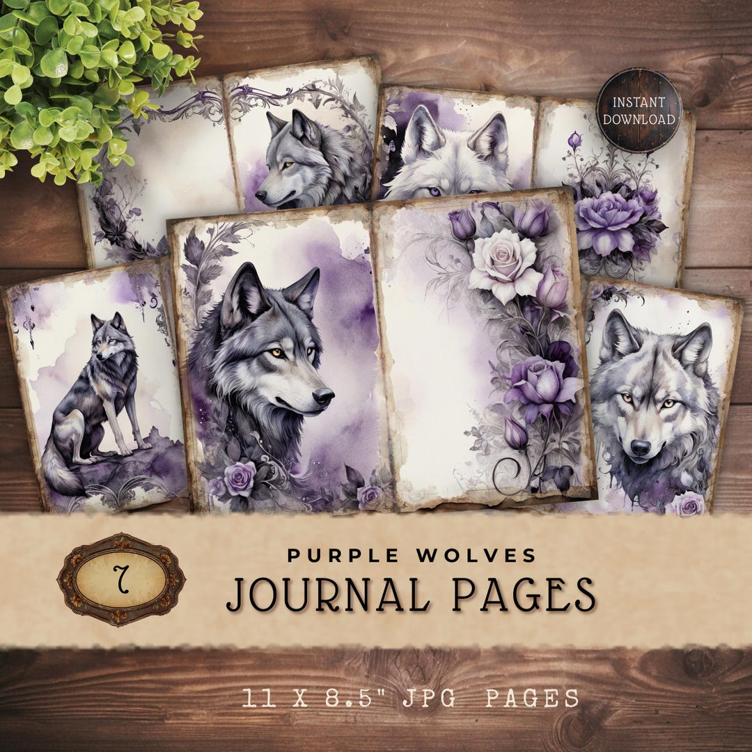 Purple Gothic Wolves Junk Journal Pages, Instant Download, Scrapbook ...