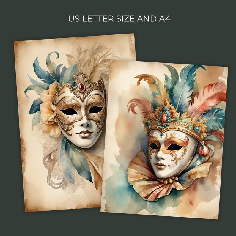 Venetian Carnival Digital Paper Pack, Masquerade Mask Scrapbook Pages ...