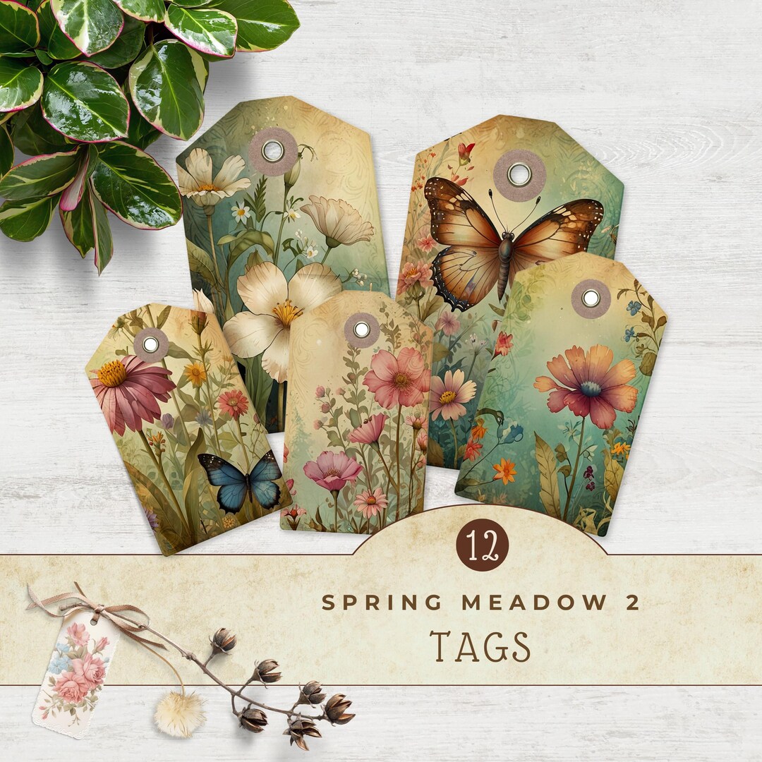 Printable Spring Meadow Tags, Scrapbook Ephemera, Junk Journal Tag ...