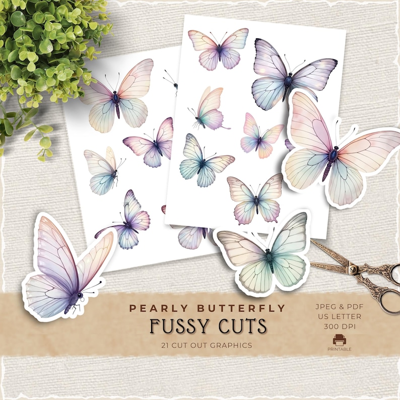 Pastel Butterfly Fussy Cuts, Vintage Watercolor Printable Ephemera for ...