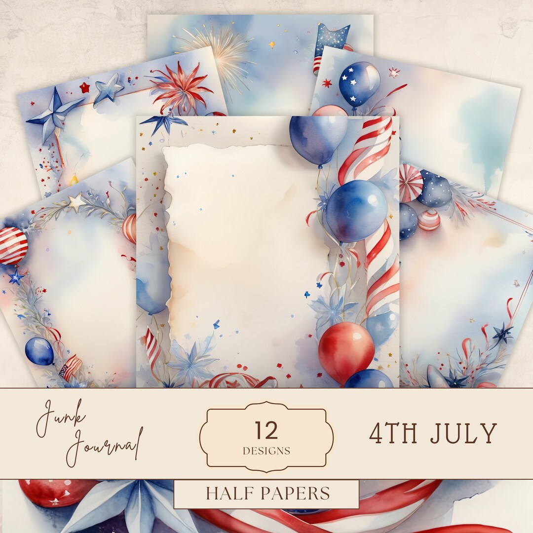 Independence Day Digital Paper Pack, 4th of July Watercolor Background ...