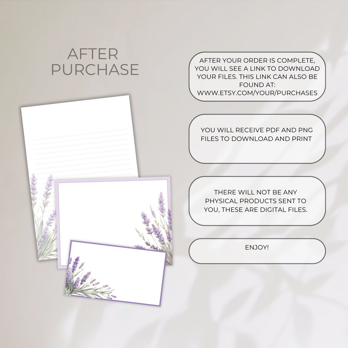 Printable Lavender Stationery Set, Mini Note Cards & Letter Writing ...