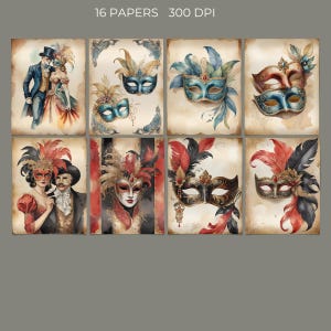 Masquerade Ball Digital Paper Pack, Venetian Carnival Mask Images ...