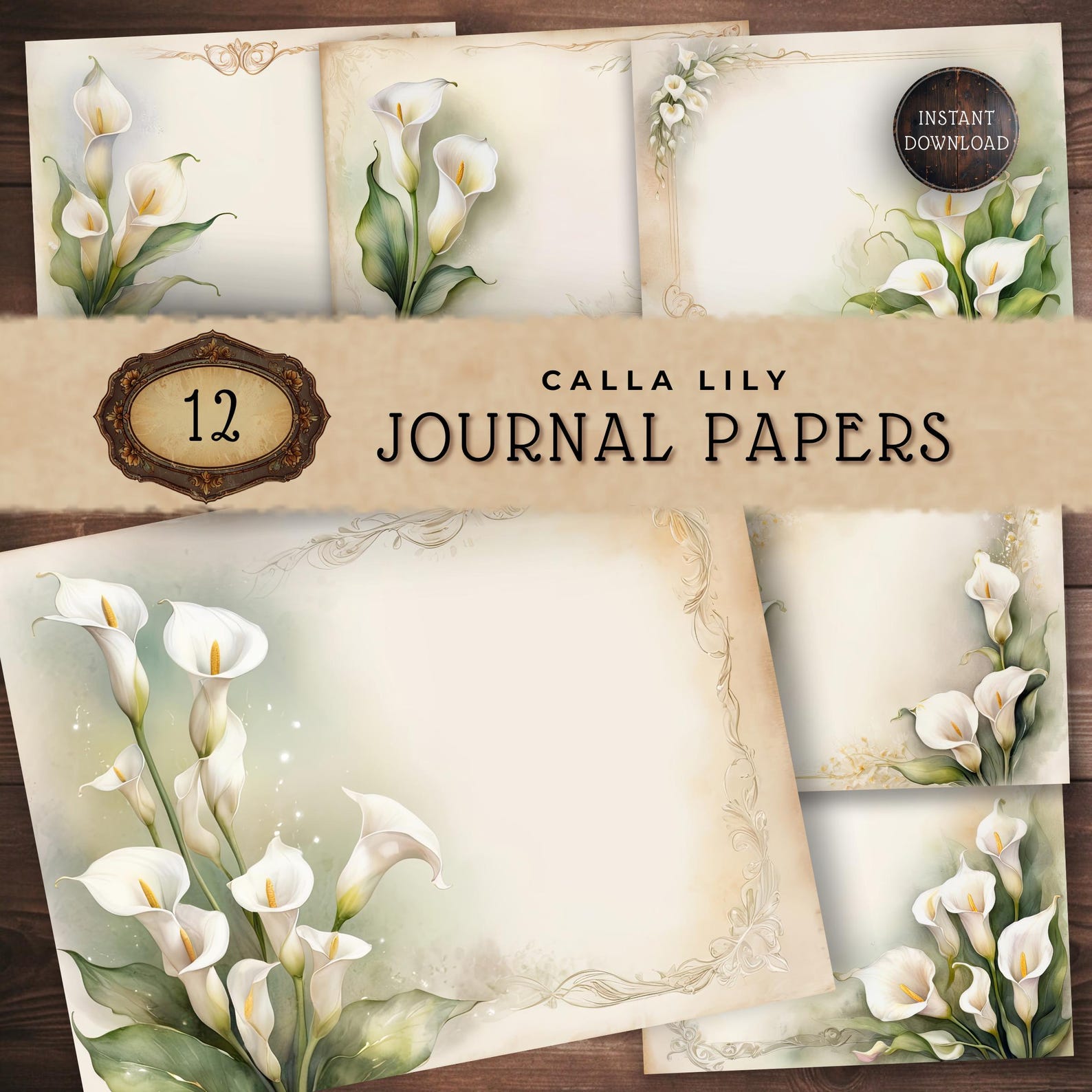 Calla Lily Flower Junk Journal Papers Set, Floral Digital Papers ...