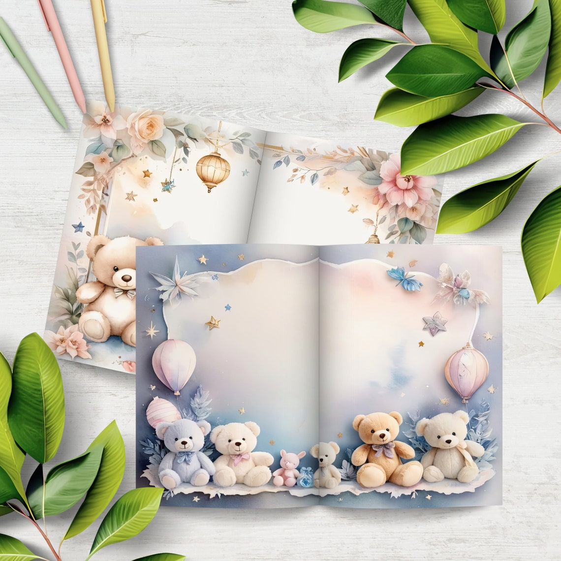 Teddy Bear Junk Journal Pages Digital Papers, Baby Shower Cardmaking ...