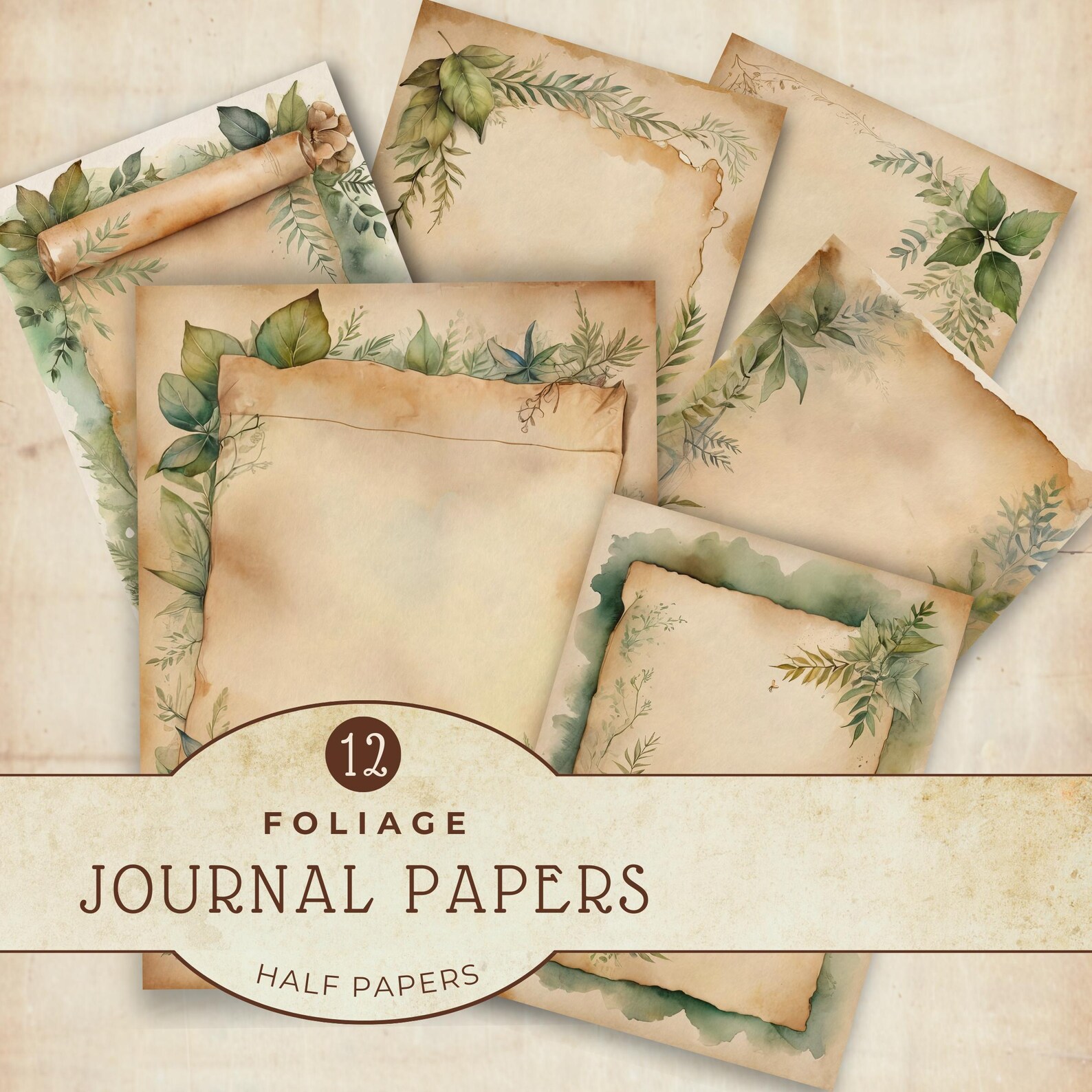 Green Foliage Printable Paper Pack, Decorative Scrapbooking Paper ...
