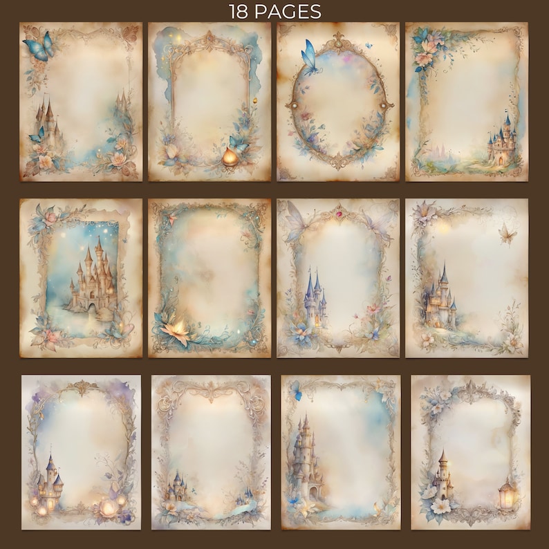 Fantasy Castle Digital Background, Enchanted Forest Decorative Pages ...