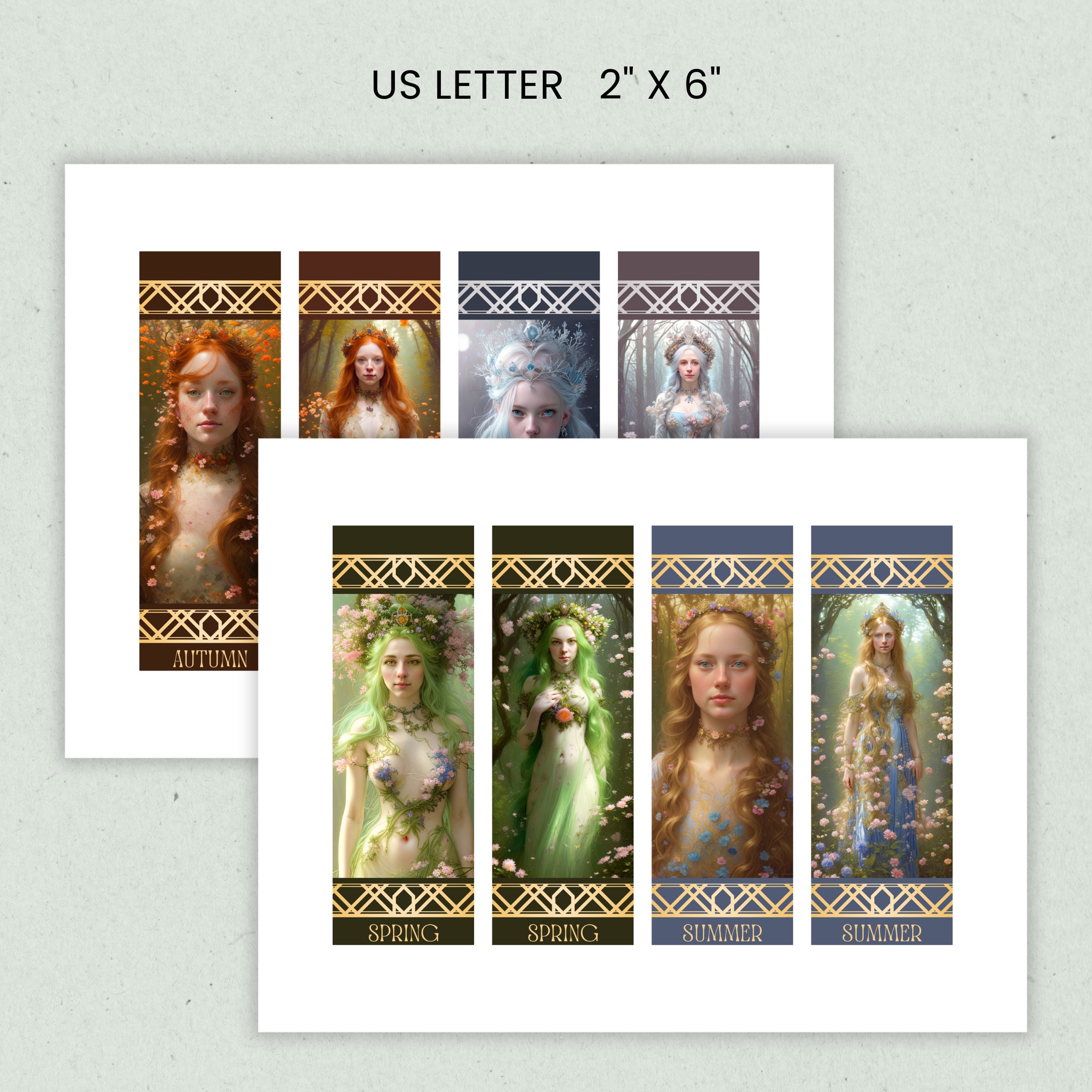 Four Seasons Bookmarks Printable Set, Ladies of the Seasons, Book Lover ...
