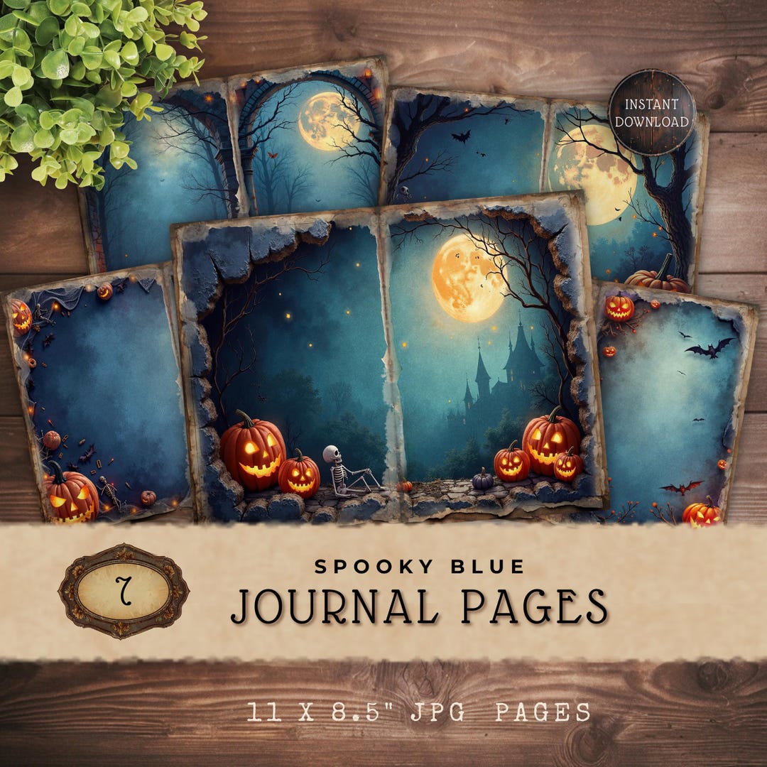 Spooky Blue Junk Journal Pages, Vintage Halloween Printable Scrapbook ...