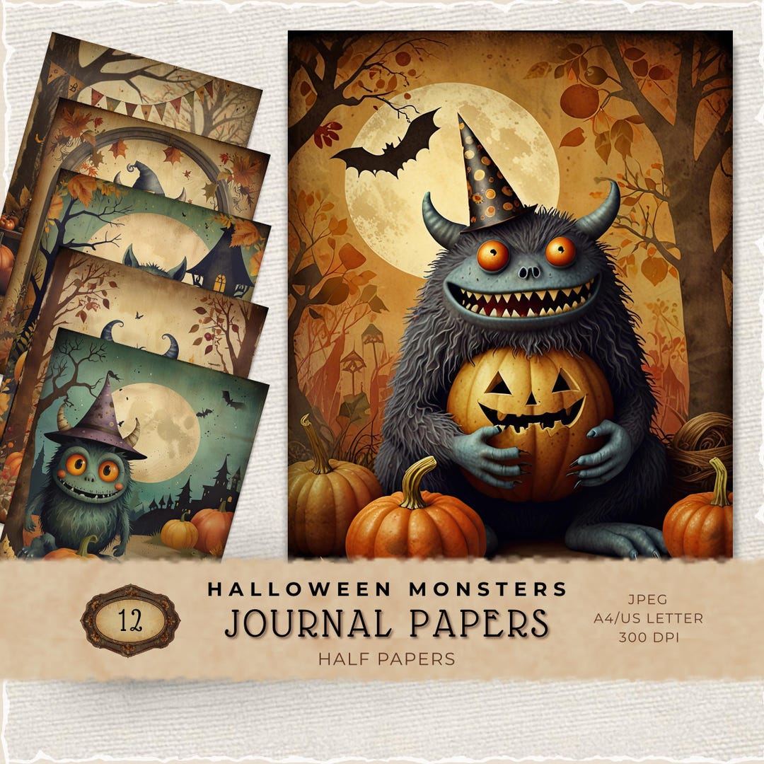 Halloween Monsters Digital Papers Set, Spooky Backgrounds, Scrapbook ...