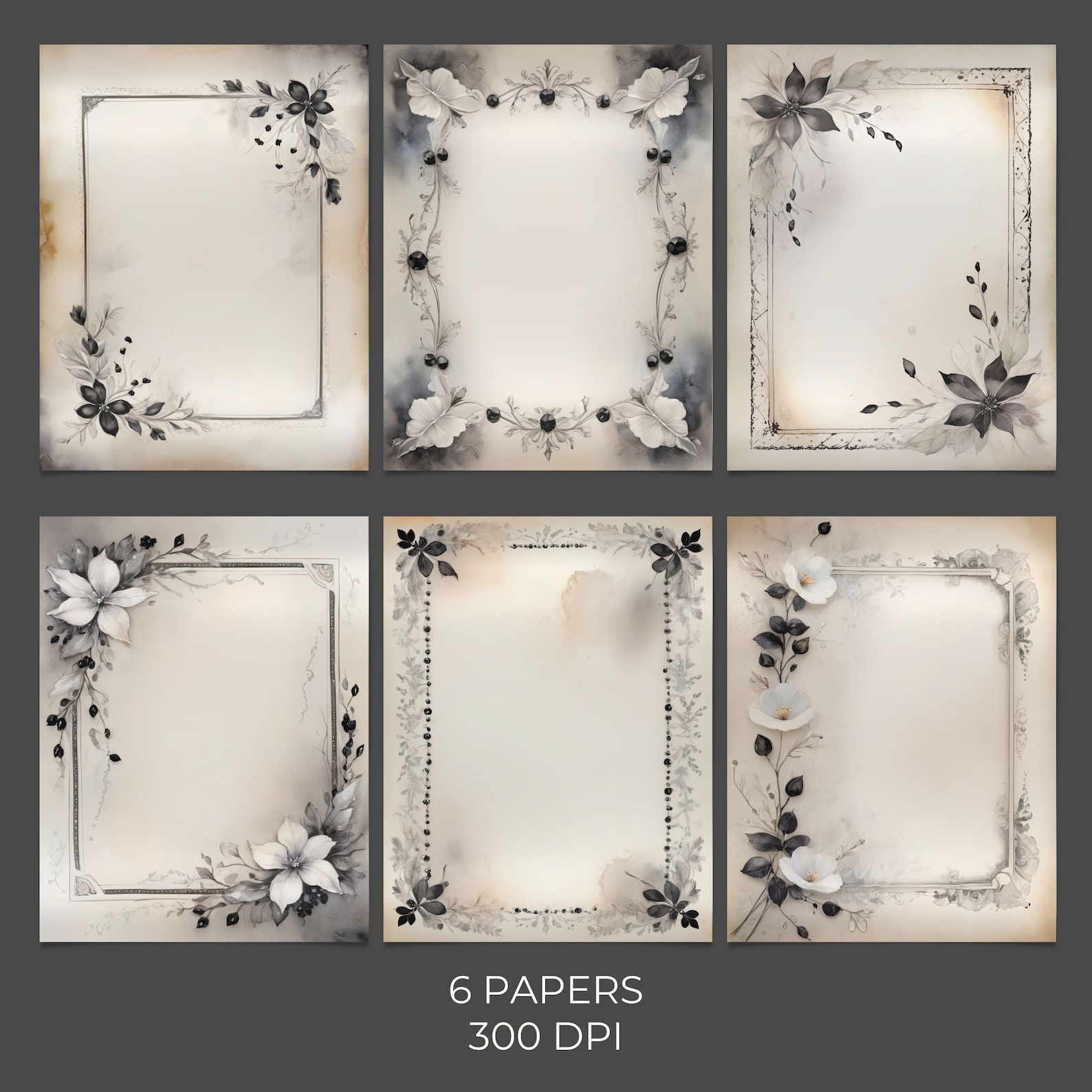 Black Frame Background Junk Journal Pack, Digital Scrapbook Papers ...