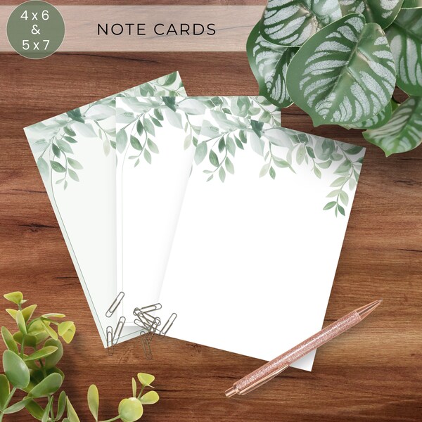 Green Foliage Notecard Template, Instant Download, Printable Thank You ...