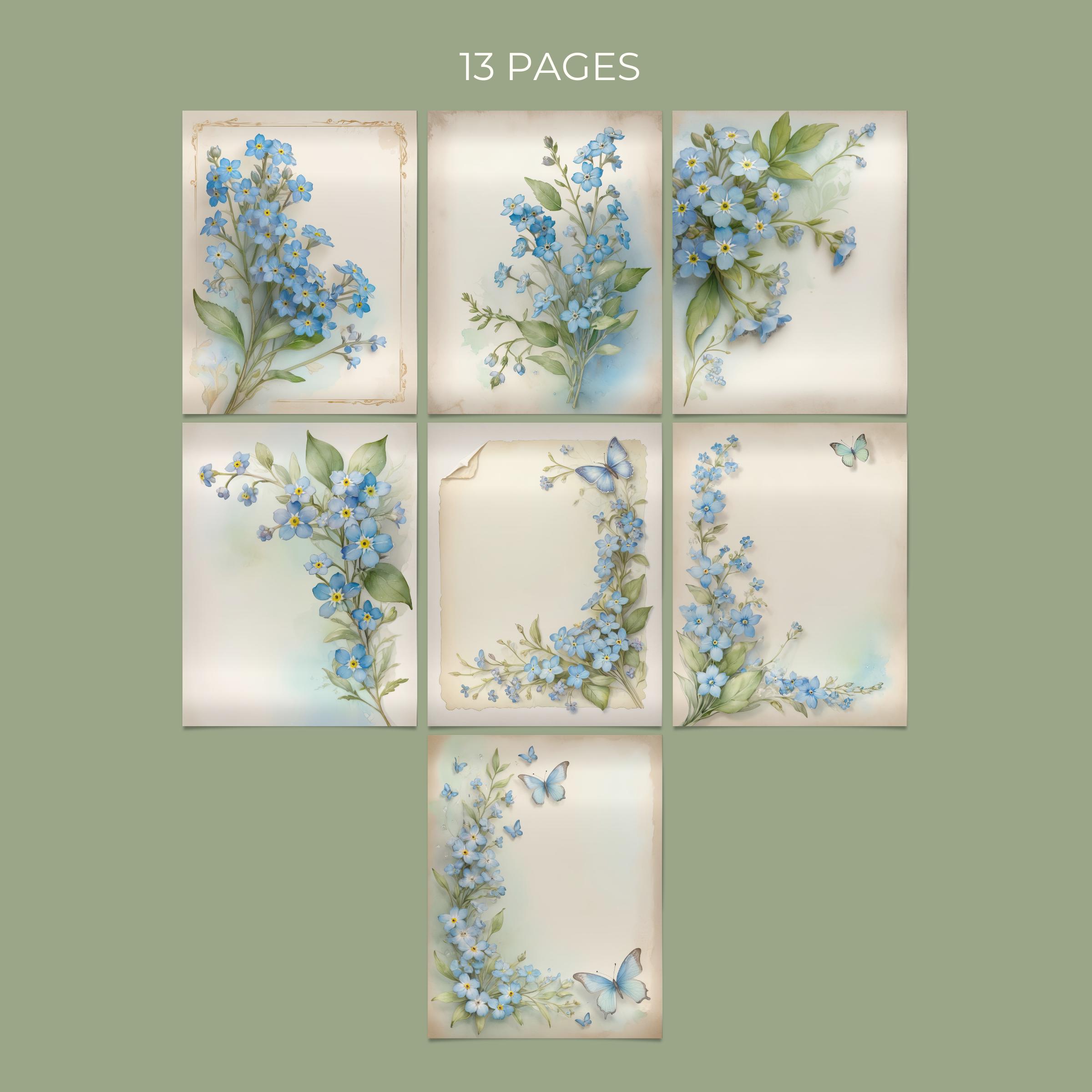 Forget Me Not Printable Papers, Junk Journaling, Scrapbooking Paper ...