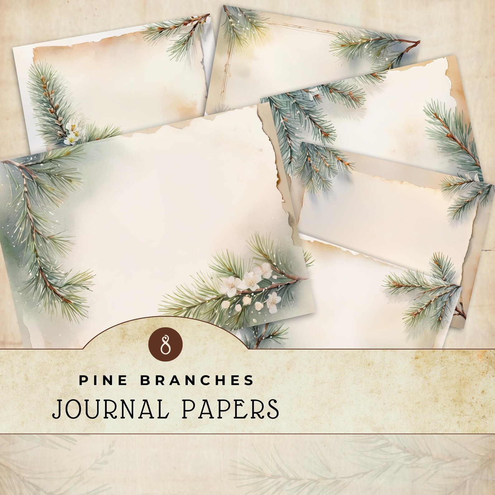 Pine Twigs Digital Papers for Scrapbooking, Junk Journaling, and Card ...