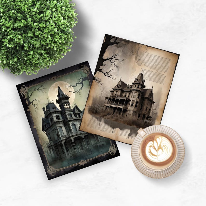 Haunted Buildings Digital Paper Pack, Spooky Background, Halloween ...