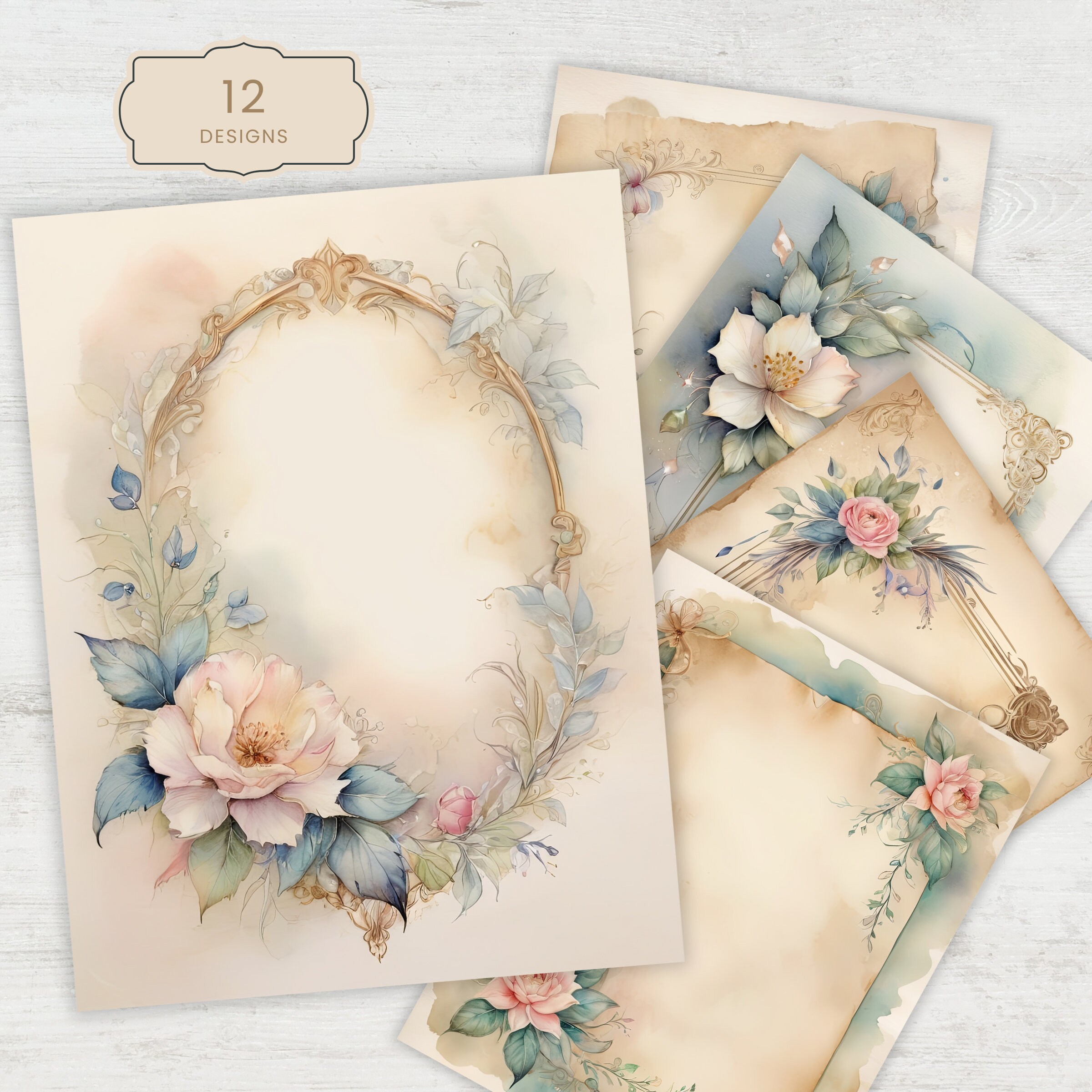 Vintage Flower Digital Scrapbooking Papers, Decorative Floral ...