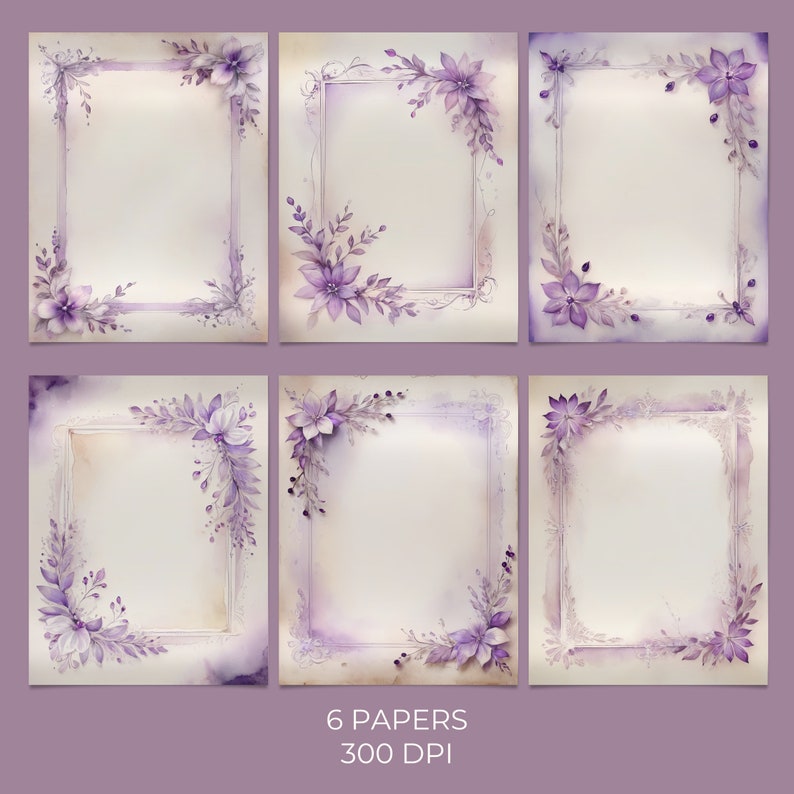 Purple Digital Background Paper Pack, Junk Journal Ephemera, Printable ...