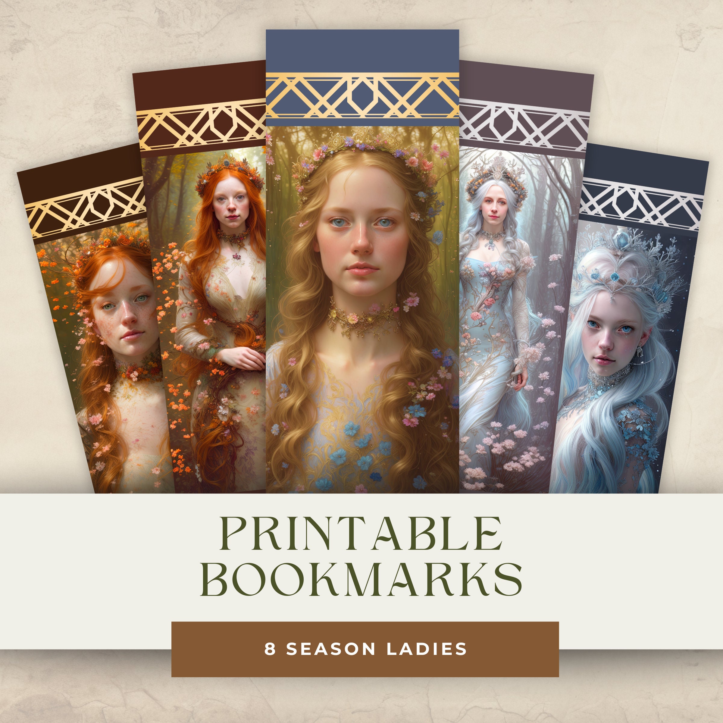 Four Seasons Bookmarks Printable Set, Ladies of the Seasons, Book Lover ...