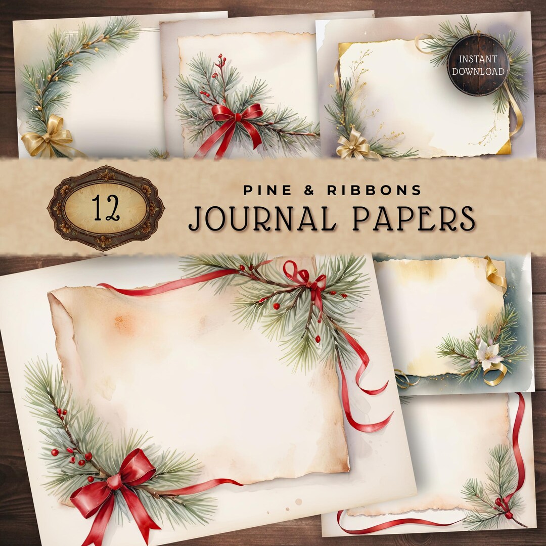 Pine Ribbon Junk Journal Pages Set, Xmas Backgrounds, Holiday Paper ...