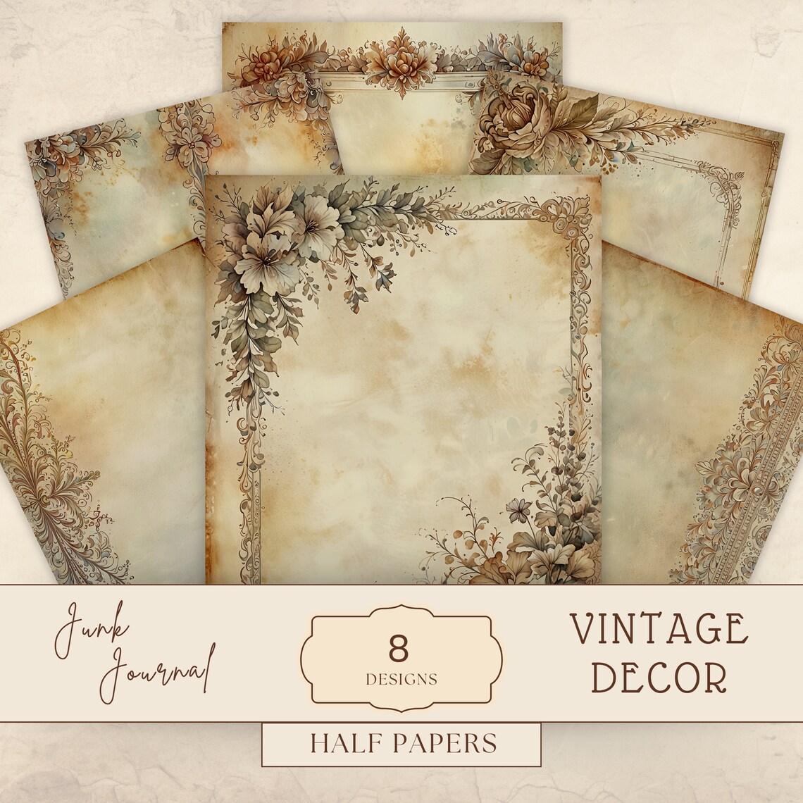 Papercraft Vintage Decor Junk Journal Pages, Old Paper Bundle ...