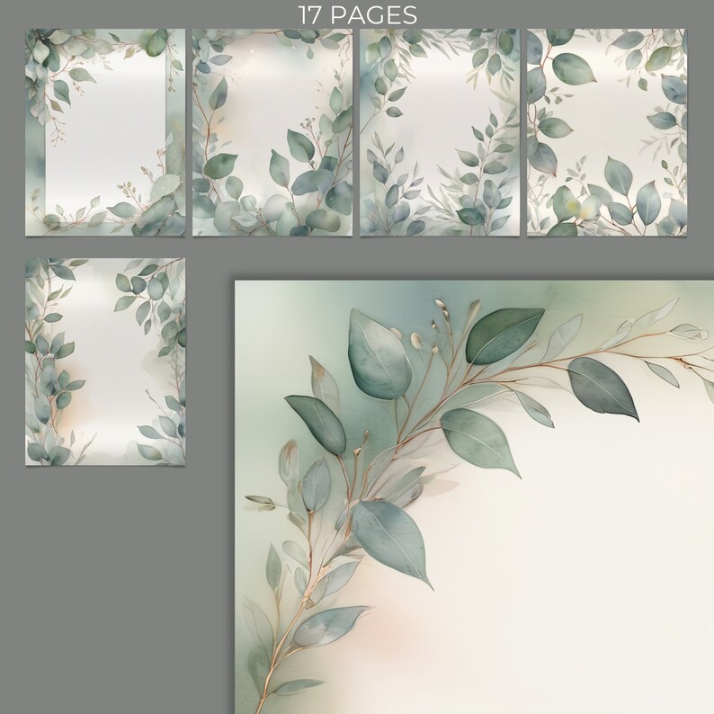 Eucalyptus Digital Paper Pack, Instant Download, Watercolor Botanical ...