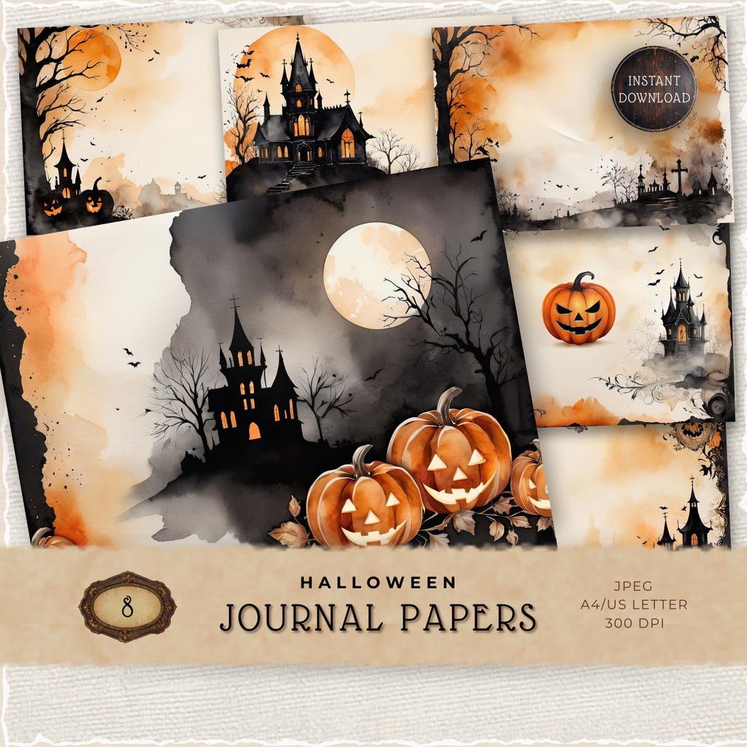 Halloween Landscape Digital Papers, Instant Download, Spooky Background ...