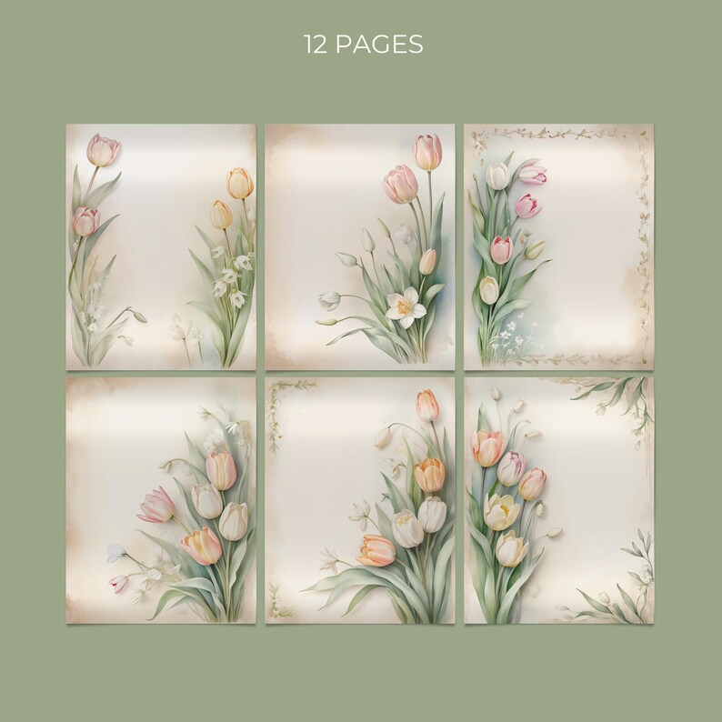 Soft Tulip Digital Paper Set, Instant Download, Junk Journal Pages ...