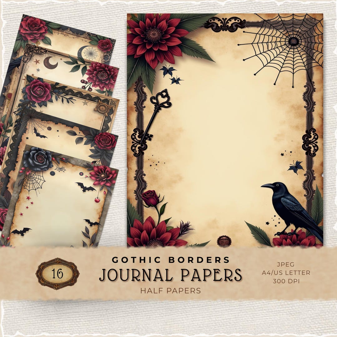 Junk Journal Paper, Gothic Border Digital Paper Set, Instant Download ...