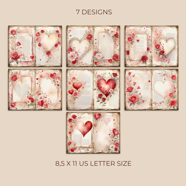 Red Valentine Day Junk Journal Pages, Digital Download, Printable ...