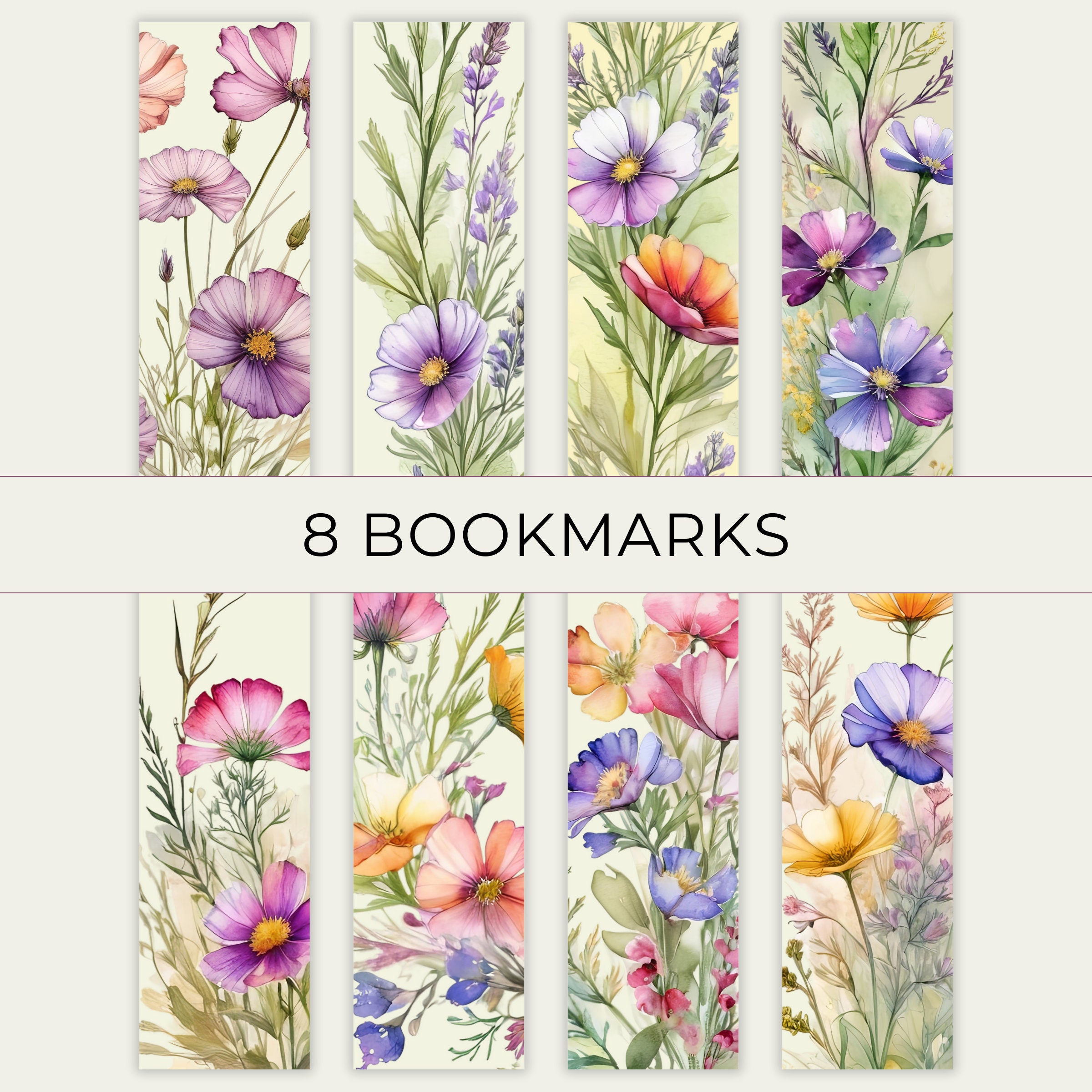 Wildflower Floral Bookmark Set, Printable Book Lover Gift, Instant ...