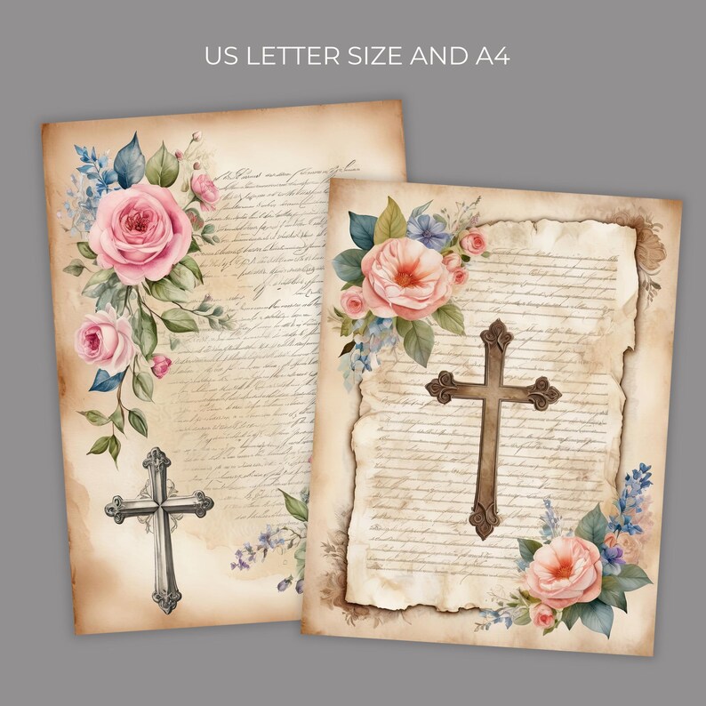 Shabby Chic Cross Digital Papers, Printable Junk Journal Pages ...