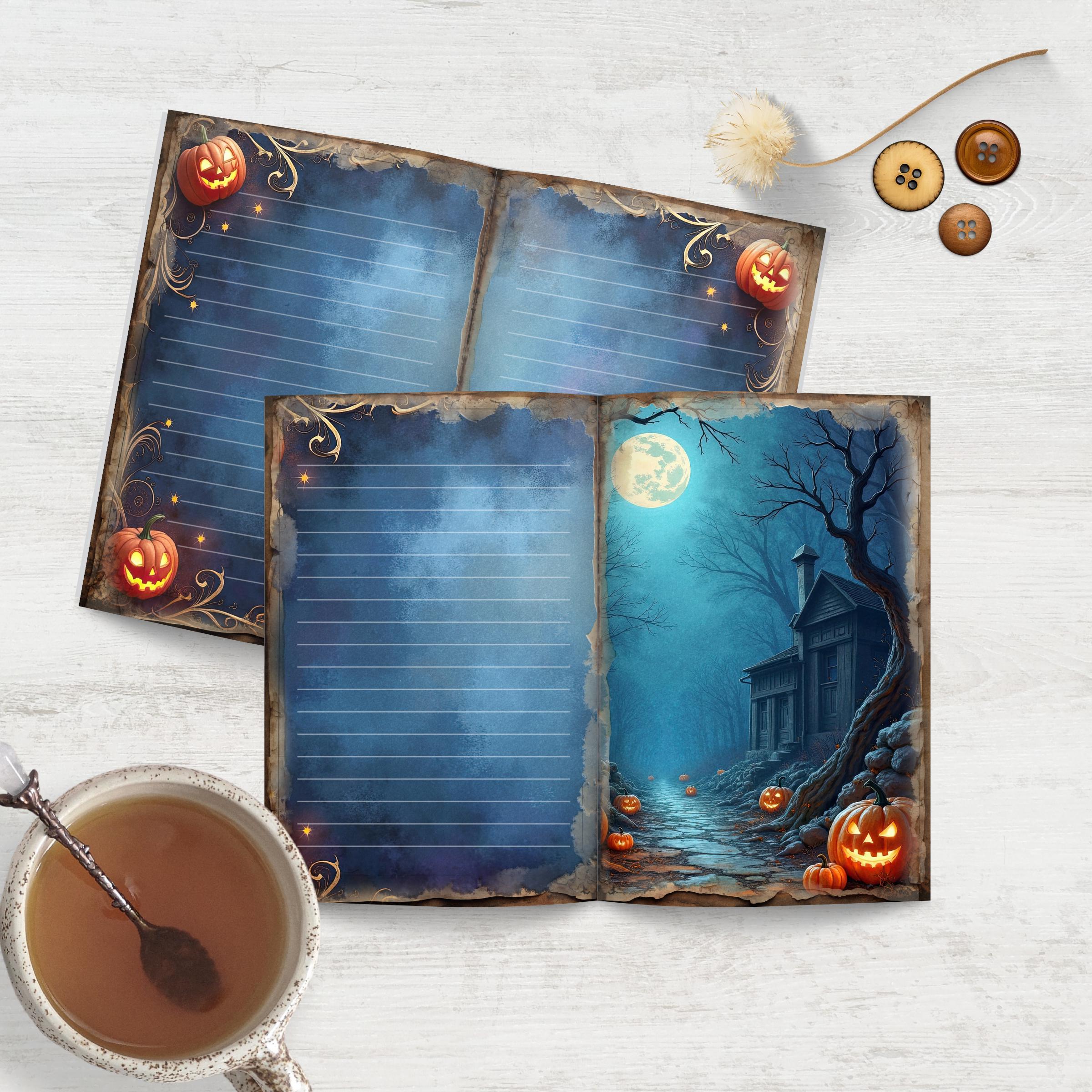 Lined Spooky Blue Scrapbook Paper, Digital Papers, Halloween Papers ...