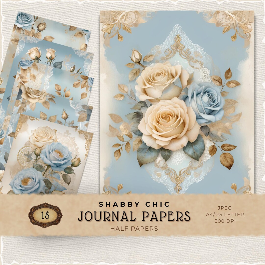 Blue Shabby Chic Digital Papers Set, Instant Download, Printable ...