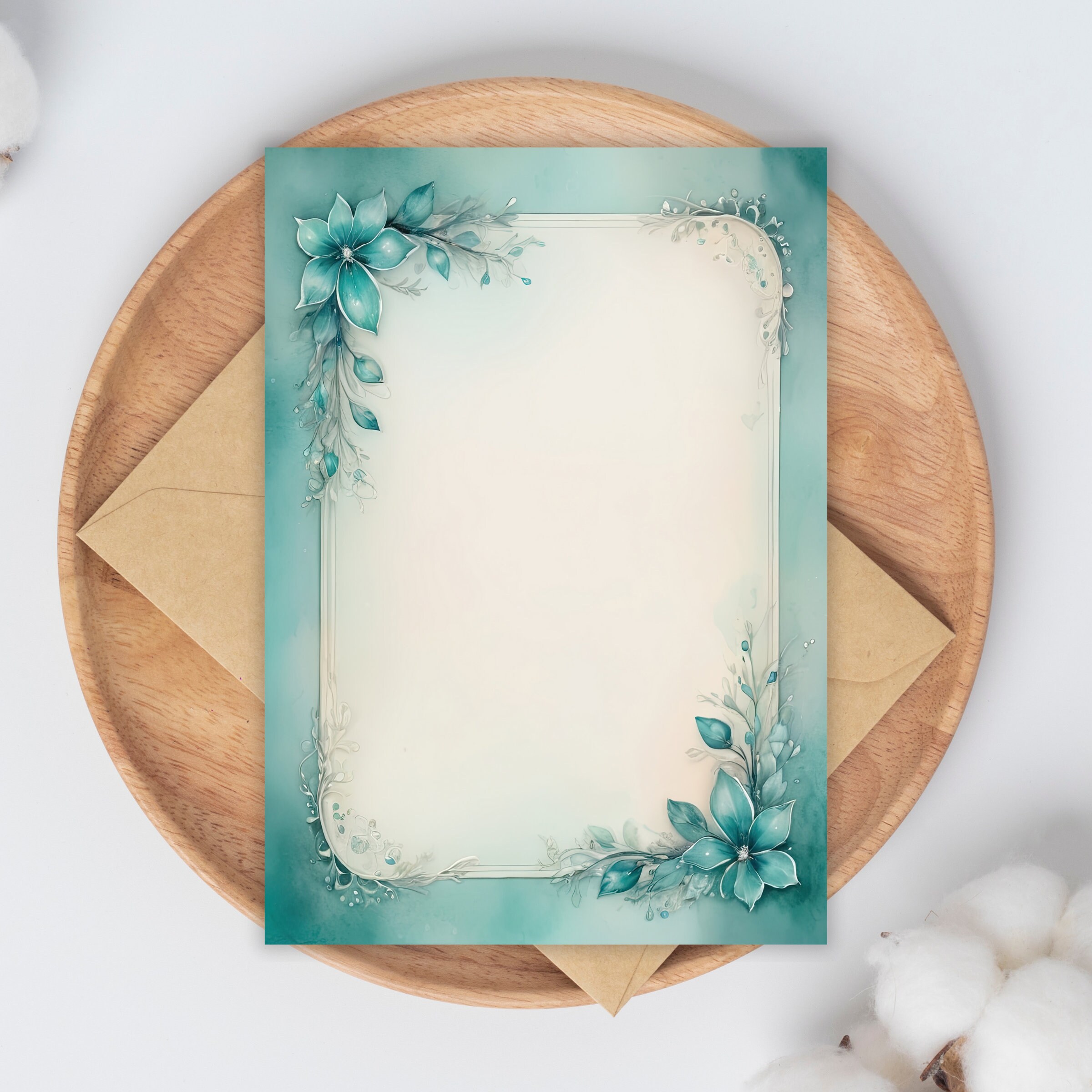 Teal Frame Background Digital Paper Pack, Junk Journal Pages ...