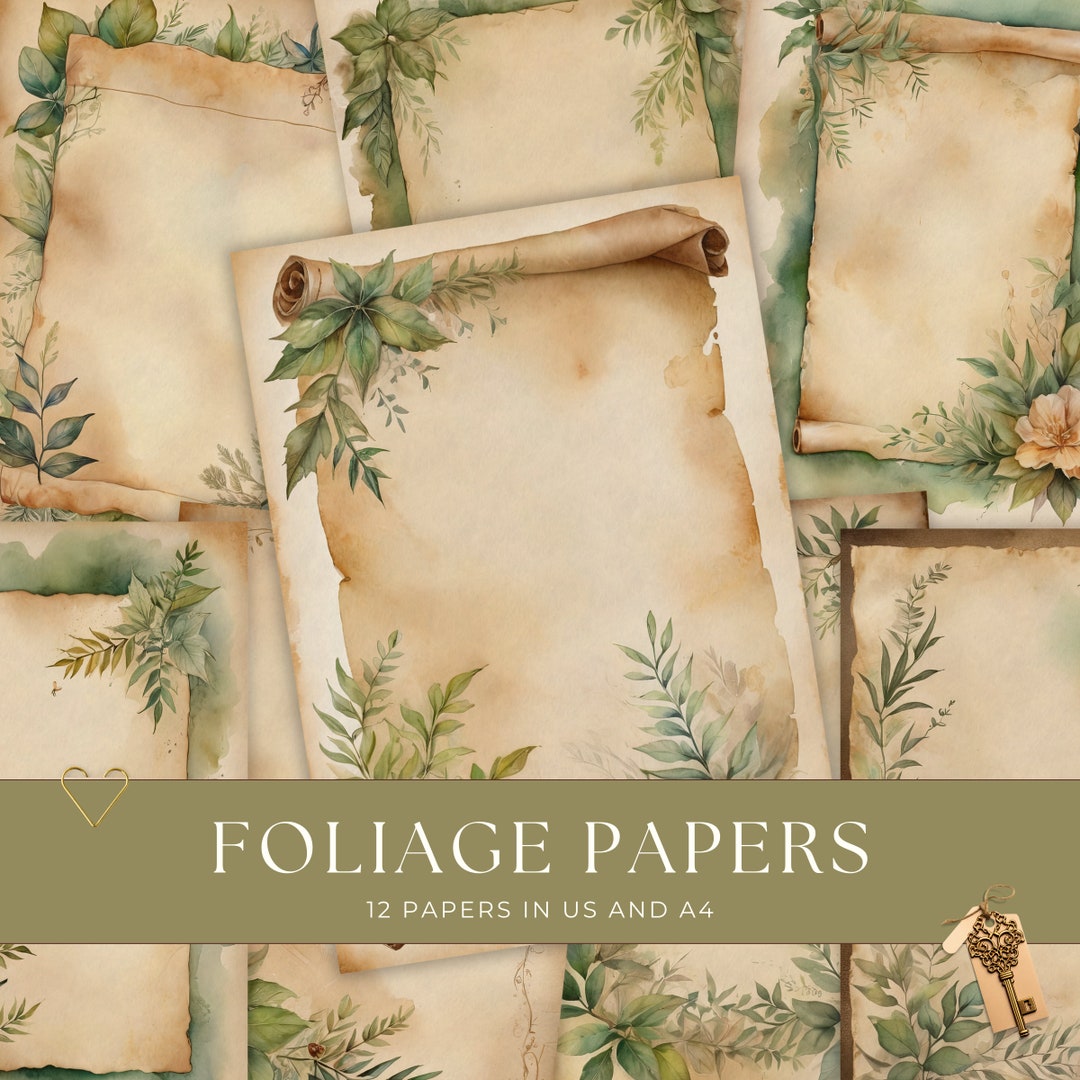 Green Foliage Printable Paper Pack, Decorative Scrapbooking Paper ...