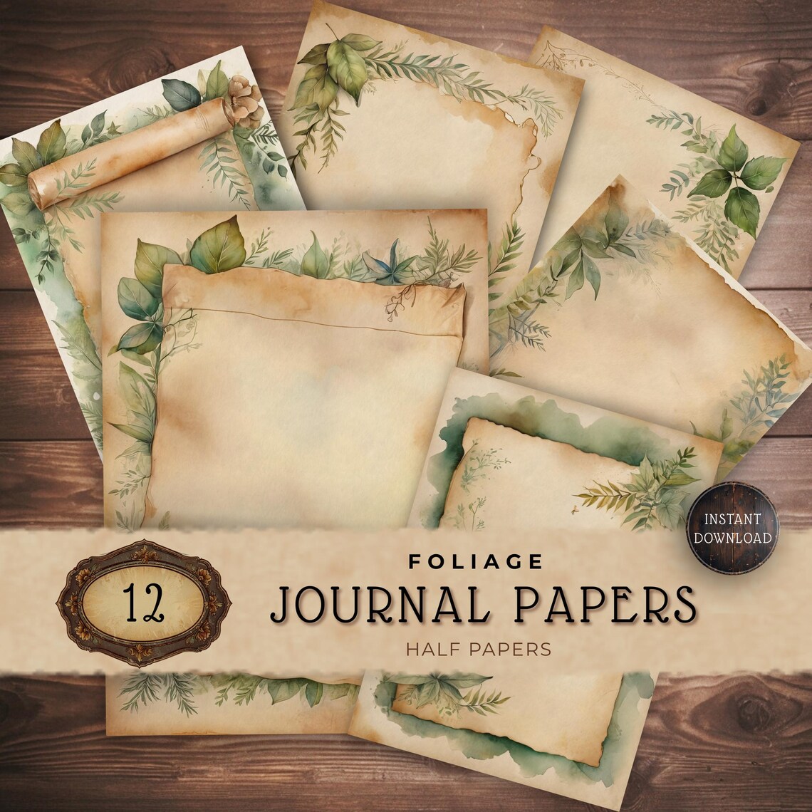 Green Foliage Printable Paper Pack, Decorative Scrapbooking Paper ...
