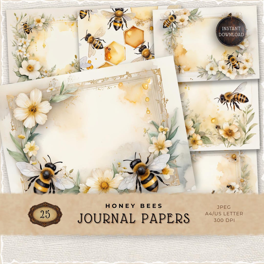 Honey Bee Digital Papers for Scrapbooking, Junk Journal Pages ...