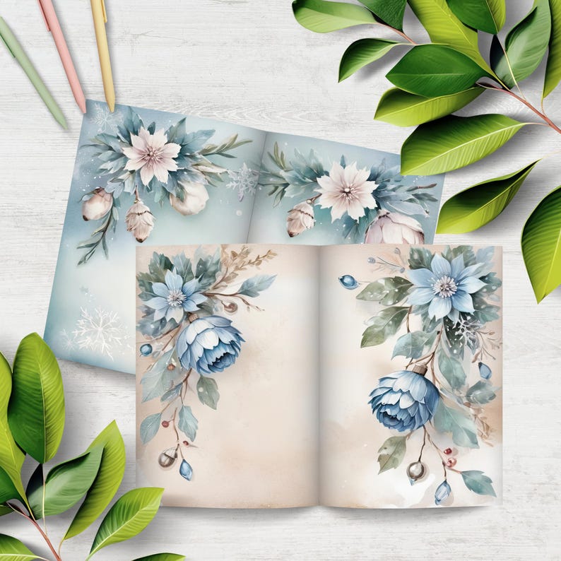 Romantic Winter Floral Digital Papers Set, Instant Download Junk ...