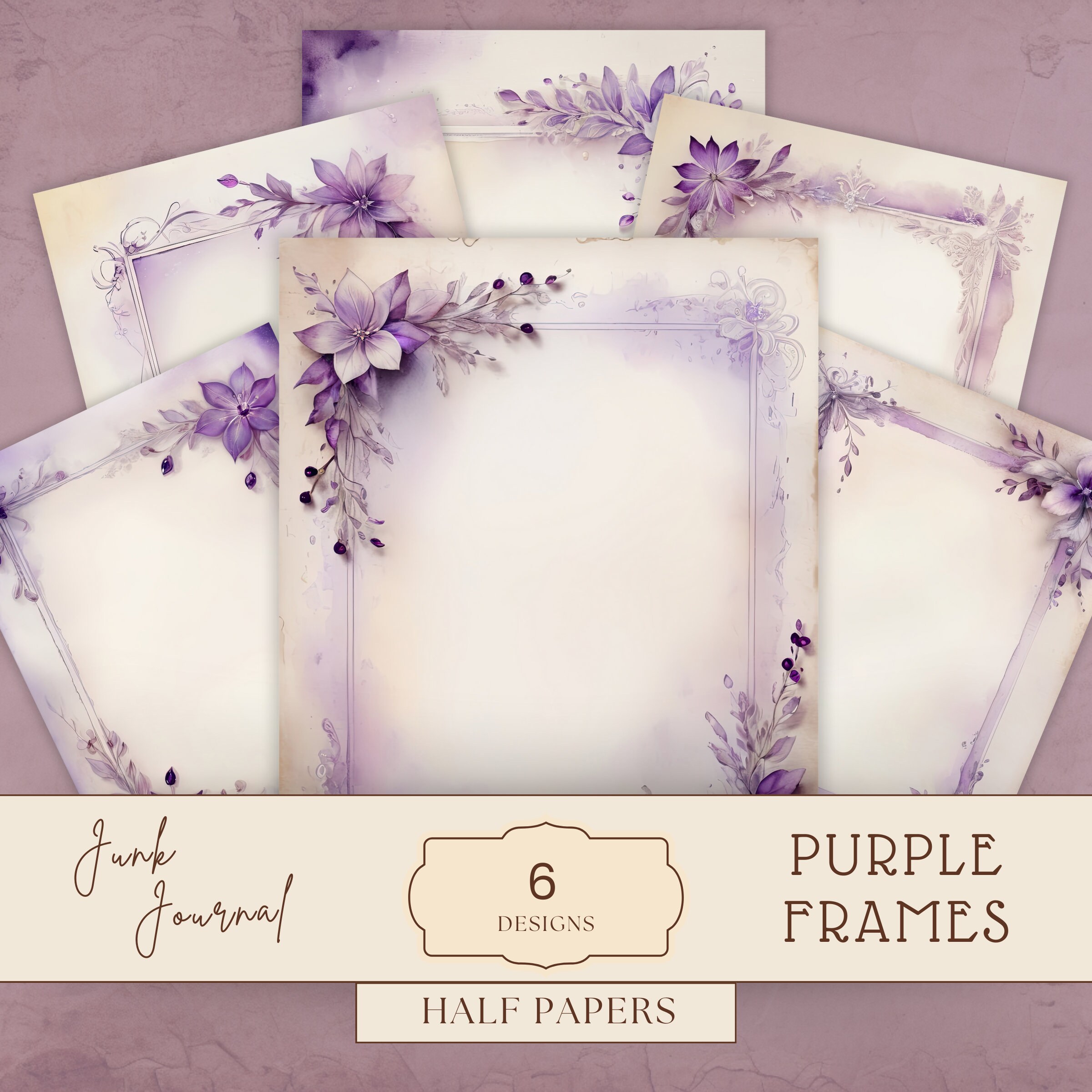 Purple Digital Background Paper Pack, Junk Journal Ephemera, Printable ...