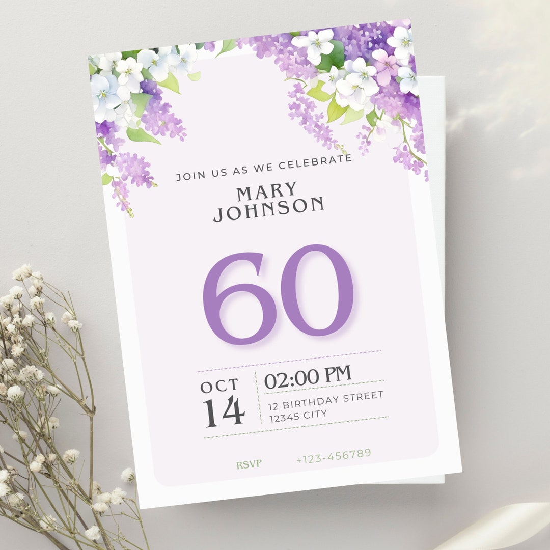 60 Birthday Invite Party Invitation Template Canva - Etsy