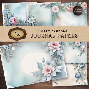 Romantic Winter Floral Digital Papers Set, Instant Download Junk ...