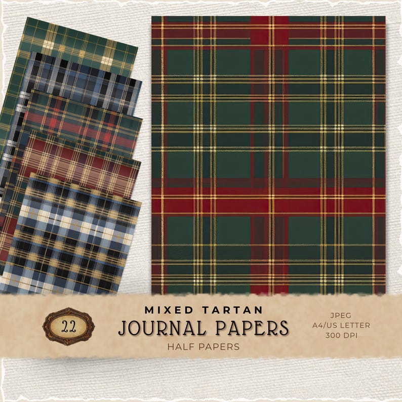 Tartan Plaid Digital Paper Set, Vintage Highland Printable Backgrounds ...