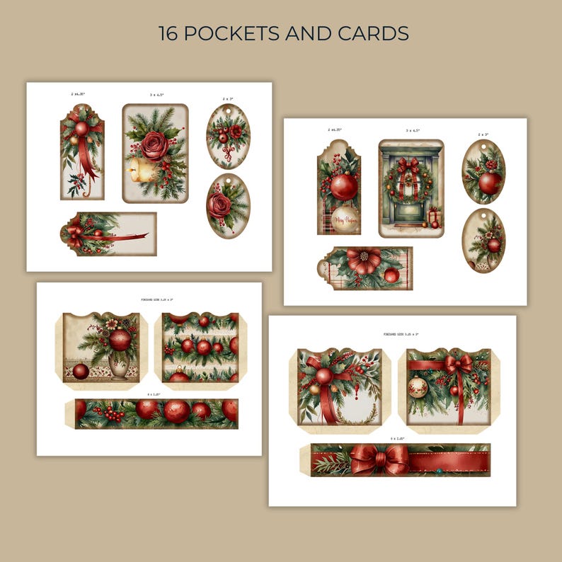 Vintage Christmas Junk Journal Folio Kit, Printable Scalloped Holiday ...