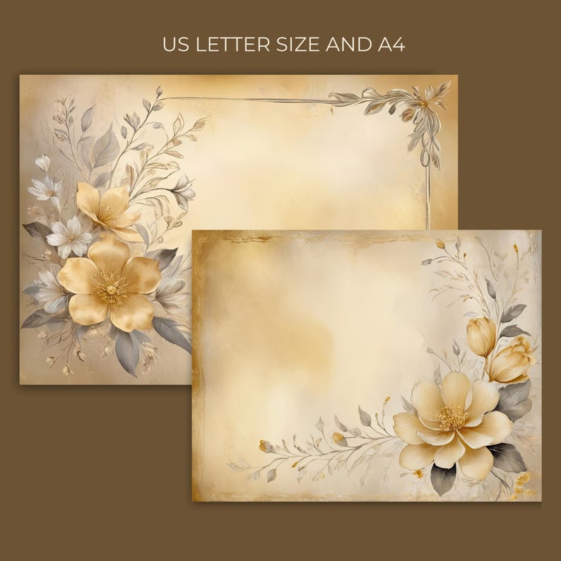 Golden Flowers Digital Paper Pack, Junk Journal Pages, Instant Download ...