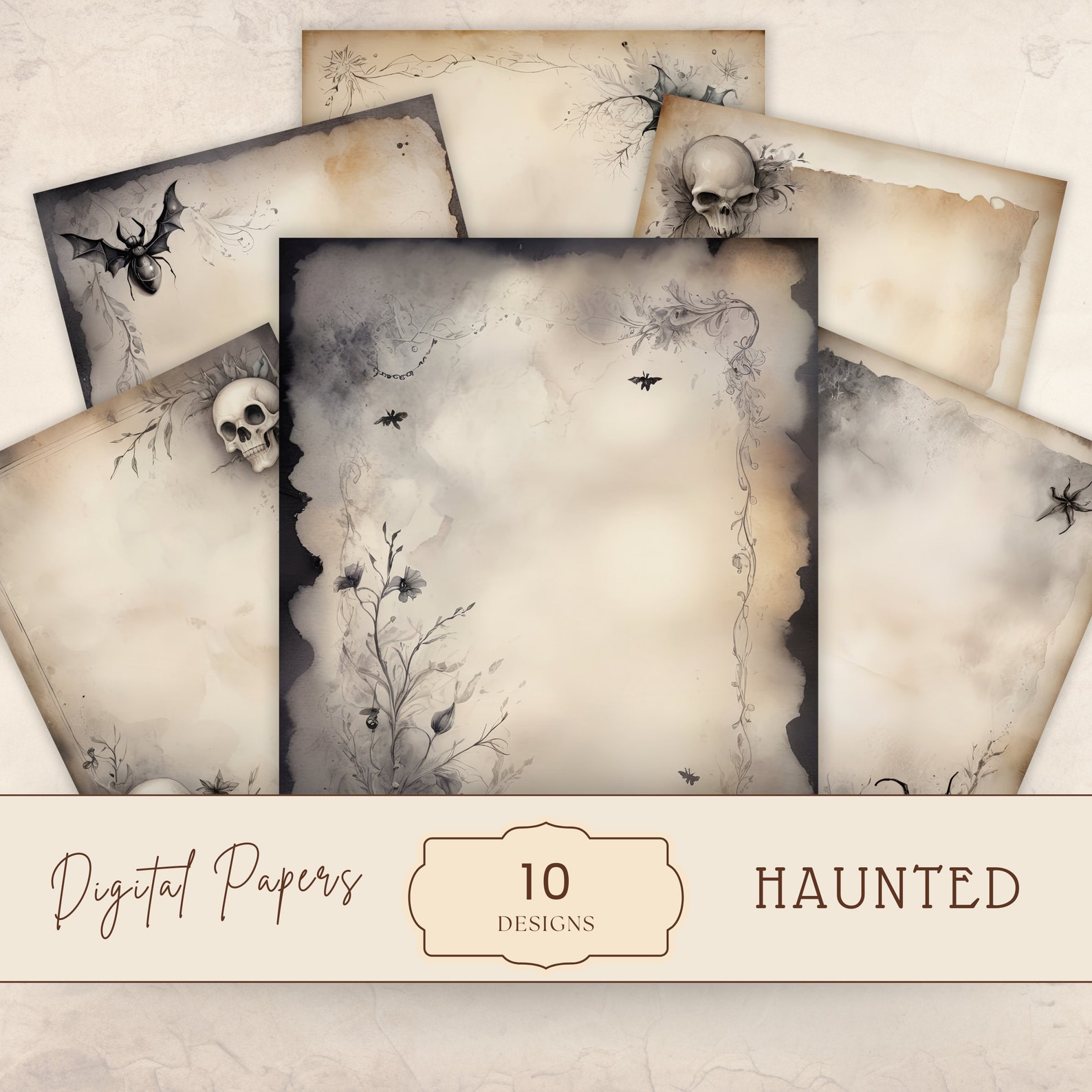 Spooky Halloween Digital Papers Set, Black White Designs, Scrapbooking ...