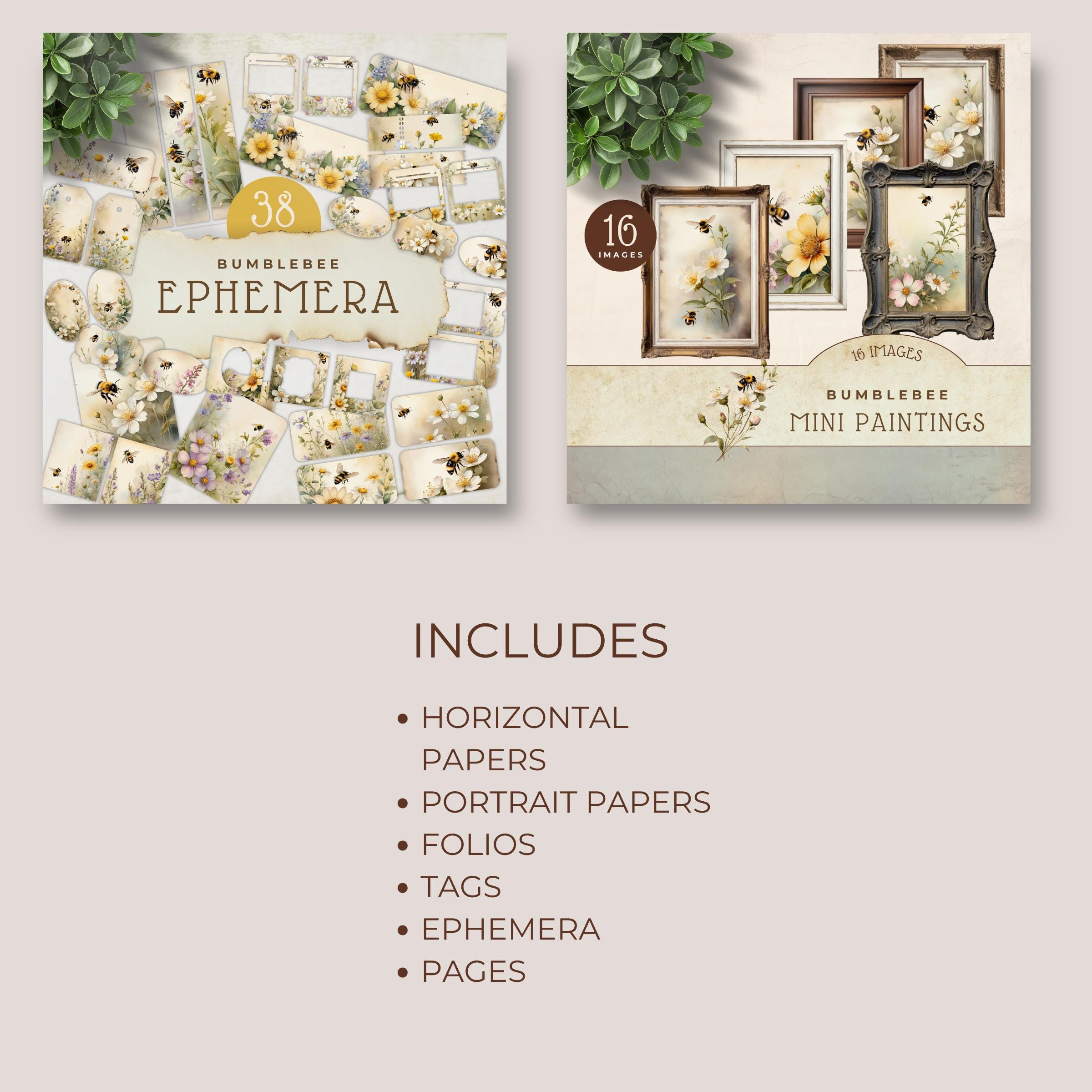 Junk Journal Bundle, Lovely Bumblebee Papers, Printable Folio Kit ...